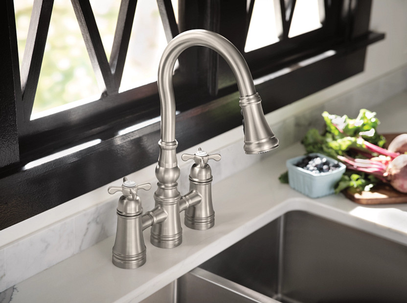 Moen Weymouth Two-Handle High Arc Pulldown Kitchen Faucet