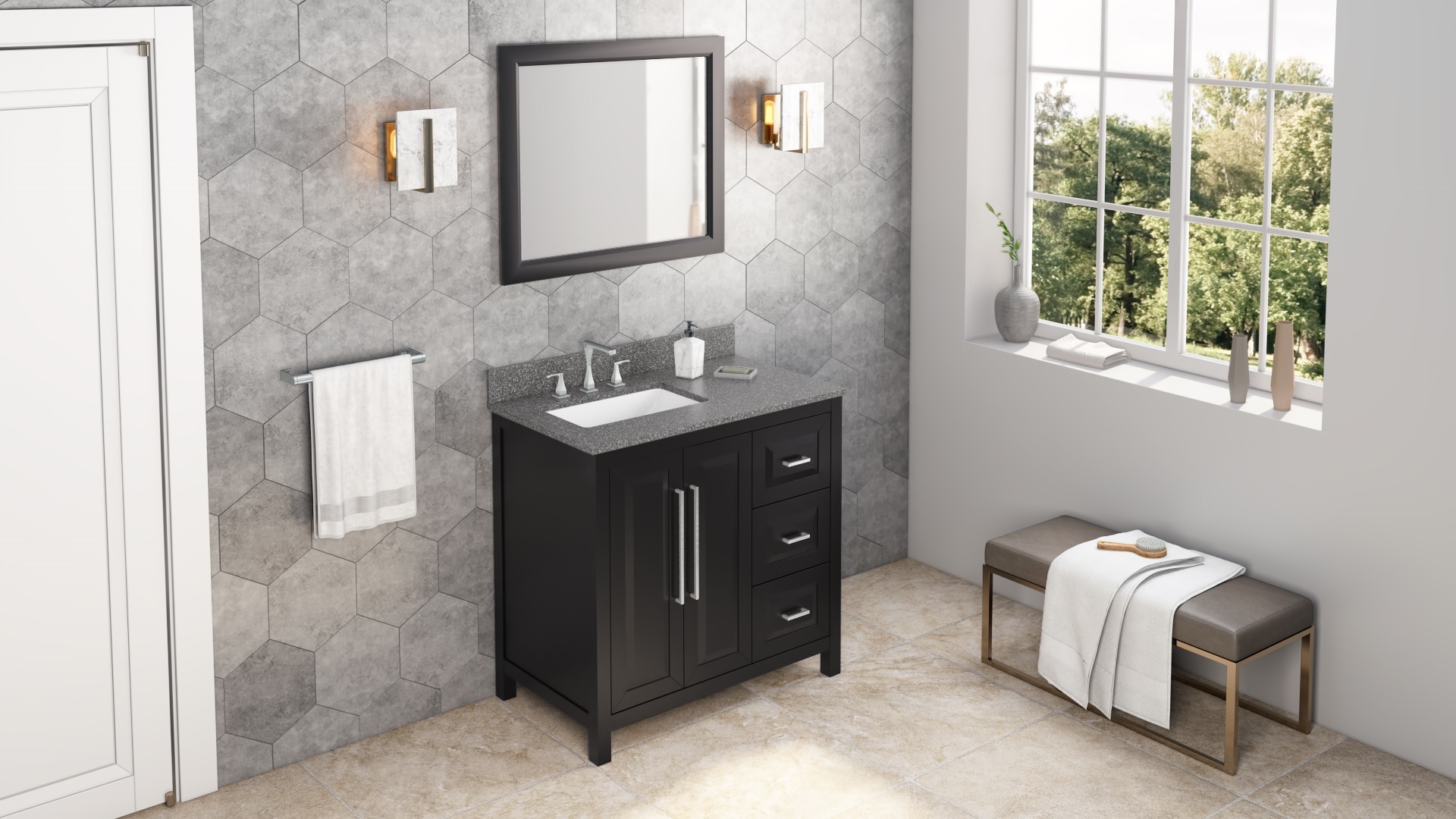 Jeffrey Alexander 36" Cade Vanity, left offset